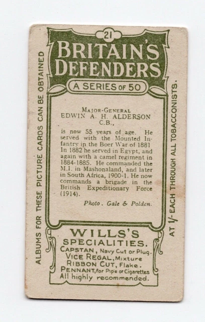 WILLS AUSTRALIA WAR Card #21. Maj-General Edwin Alderson $4.99 ...