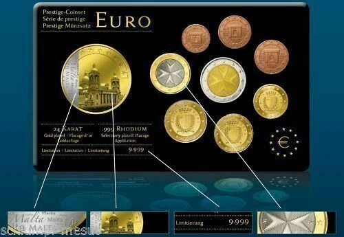 MALTA EURO PRESTIGE Coinset Gold Und Rhodium Neu Ovp 24 Karat Gold ...