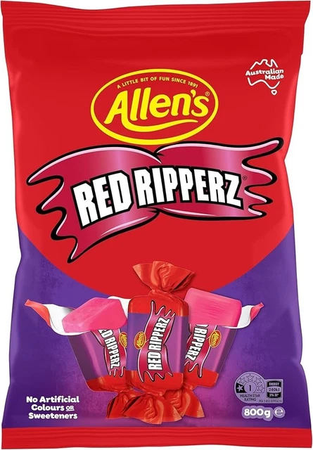 ALLEN'S RED RIPPERZ Chewy Raspberry Flavour Bulk Bag Lollies, 800G,,AUS ...