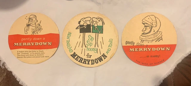 VINTAGE RARE 1970'S Merrydown Redcurrent Wine 3 Beer Mat Collection £3. ...