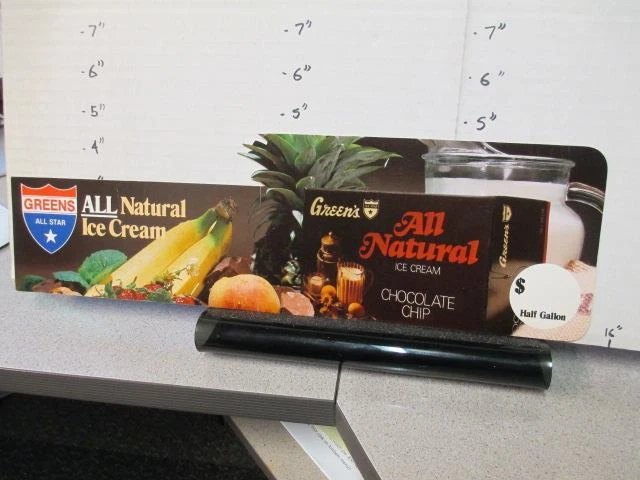 GREENS DAIRY 1980S CHOCOLATE CHIP ice cream carton box store sign die ...