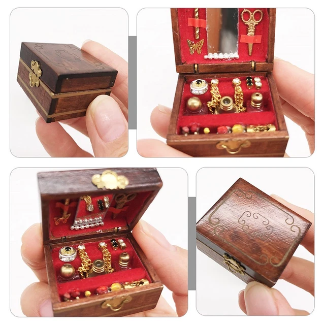 DOLLHOUSE JEWELRY BOX Mini Treasure Chest Kid Toy Furniture Decor $20. ...