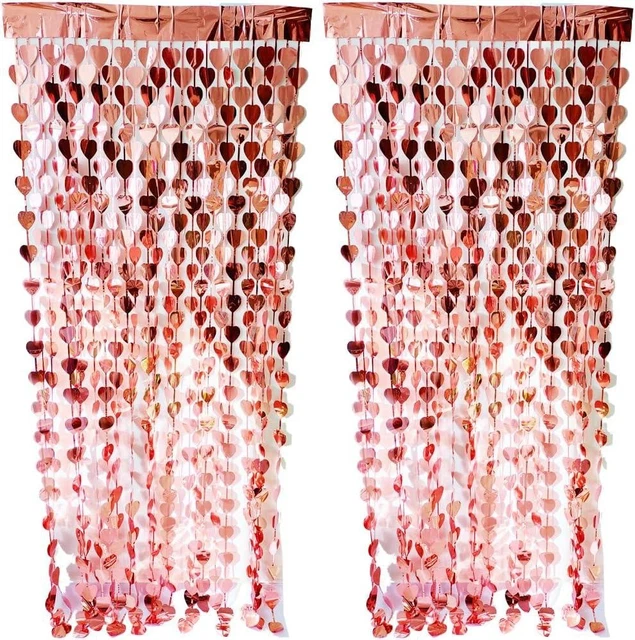 2 PACK FRINGE Curtain Backdrop, 3.2Ft x 6.6Ft Heart-Shaped Metallic ...