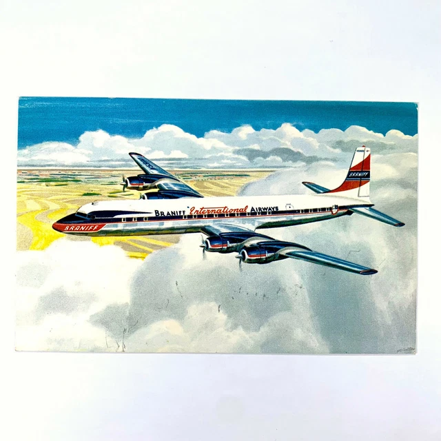 POSTCARD AIRLINE AVIATION Airplane Braniff International Airways DC-7C ...