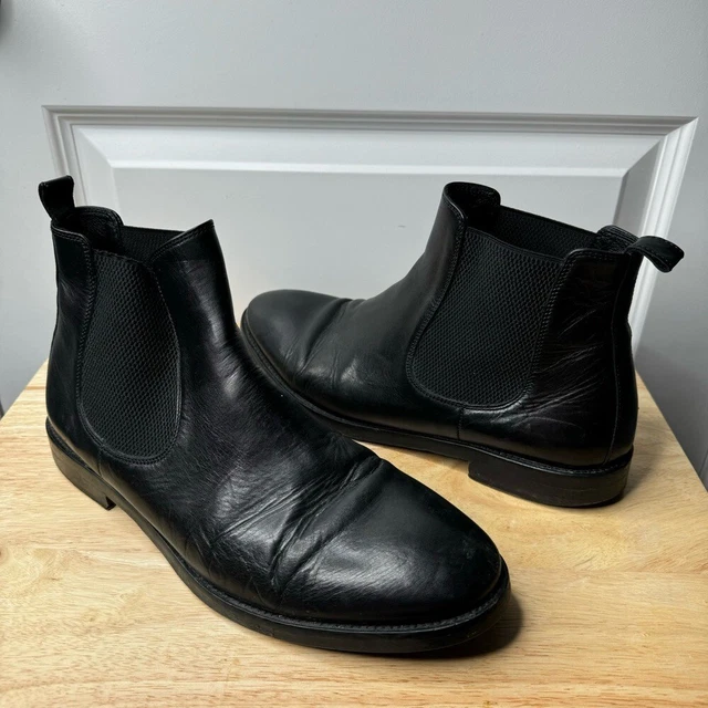 THEORY MEN'S BLACK Leather Pull On Chelsea Boots Size 11 £89.39 ...
