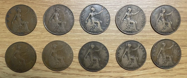 VINTAGE BRITISH COINS. Lovely Penny Coin Set💥(1910-1919) £2.80 ...