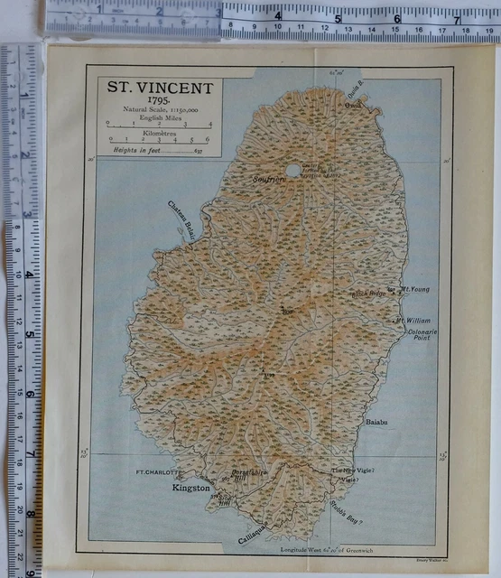 CARTE / BATAILLE Plan St Vincent 1795 Noir Ridge MT William Kingston ...