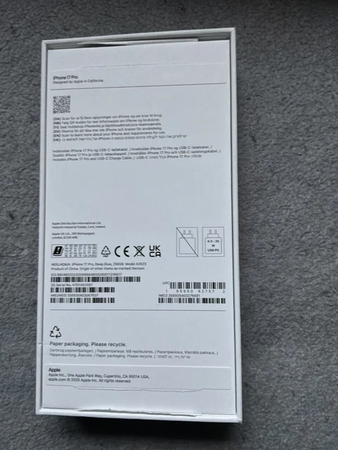 APPLE IPHONE 17 Pro Deep Blue, 256GB, Unlocked, Model A3523 £840.74 ...