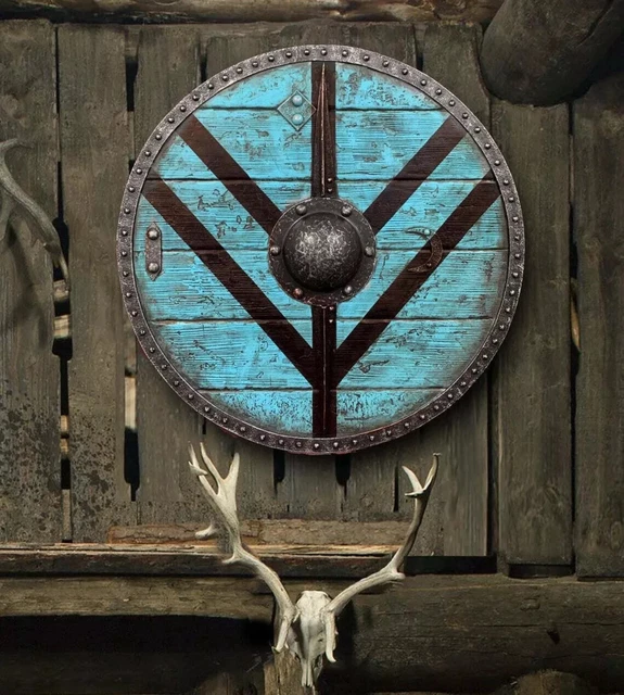 WOODEN ROUND VIKING Shield with Legartha Maiden Viking Shield Medieval ...