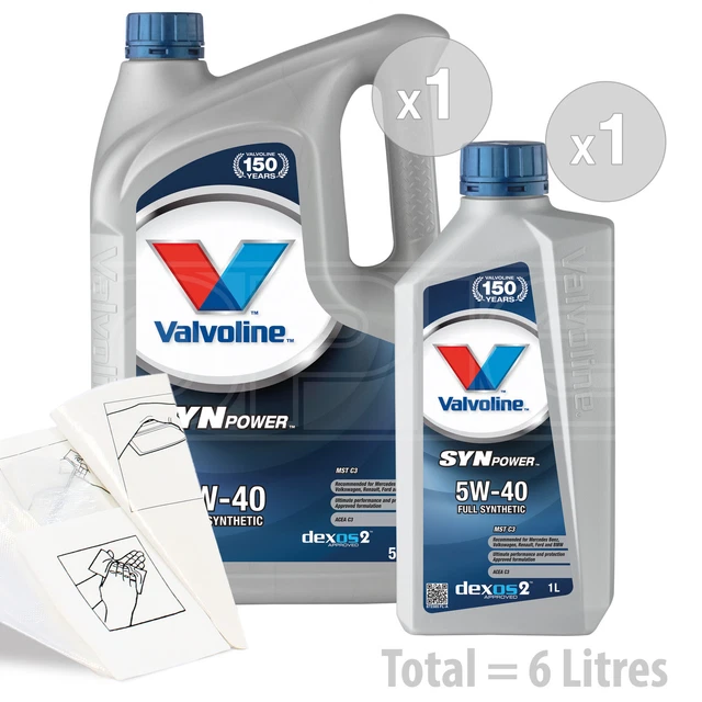 CAR ENGINE OIL Service Kit / Pack 6 LITRES Valvoline SynPower MST C3 ...