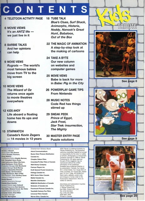 KIDS TRIBUTE FALL 98 RUGRATS, ANTZ, BABE PIG IN THE CITY, KEVIN ZEGERS ...