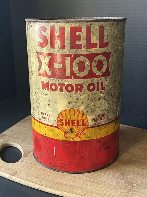VINTAGE ORIGINAL SHELL X-100 Motor Oil 1 Quart All Metal Can Open ...
