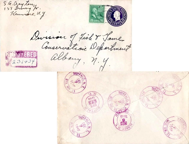 NEW YORK BUFFALO Sta. 31 1946 violet double ring DPO 20c Garfield ...