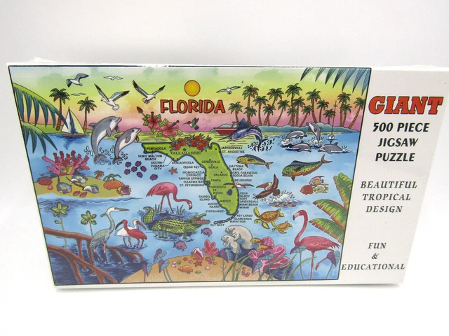 FLORIDA STATE CITIES Map Tropical Tourist Puzzle Complete 500 Pieces ...