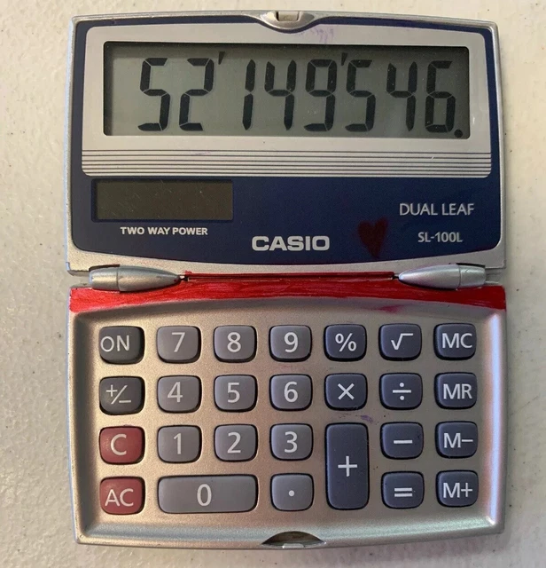 CASIO DUAL LEAF Two Way Power Electronic Calculator SL-100L Solar Cell ...