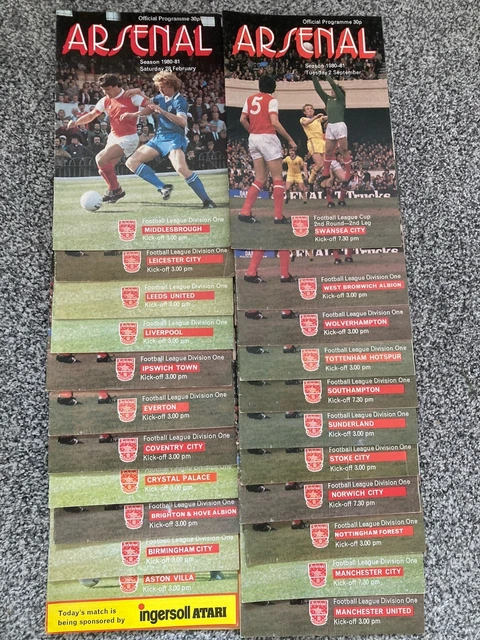 COMPLETE SEASON OF 22 Arsenal Home Programmes 1980-81 Season. £11.12 ...
