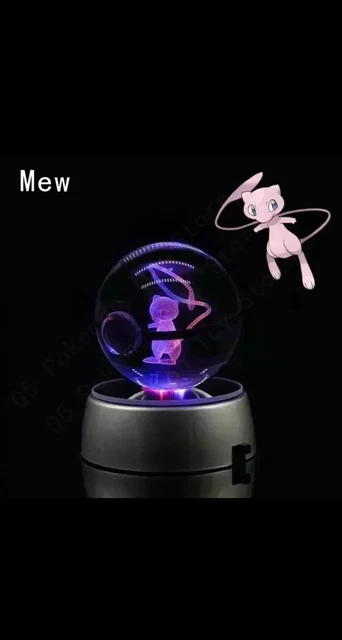 POKEMON 3D CRYSTAL Ball Engraving Model with LED Light Base Mew Model £ ...