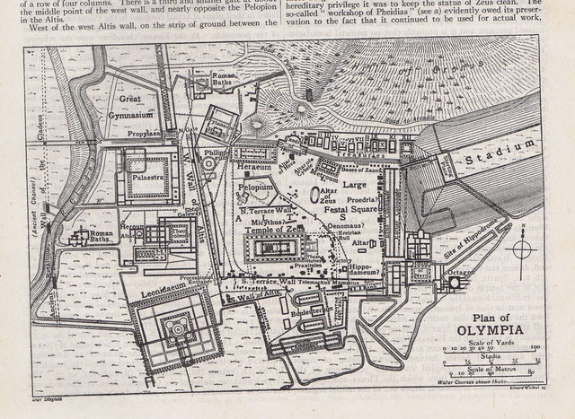 PLAN OF OLYMPIA, Home of Ancient Olympics-1911 Map by Emery Walker ...