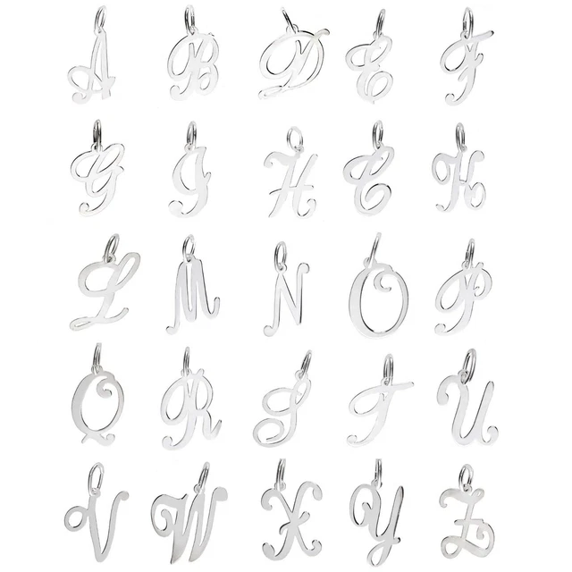 NEW 925 STERLING Silver Alphabet Pendant Charm Large Script Letter ...