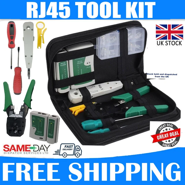 RJ45 ETHERNET CABLE Crimping Crimper Network Tester Punch Down Tool Kit ...