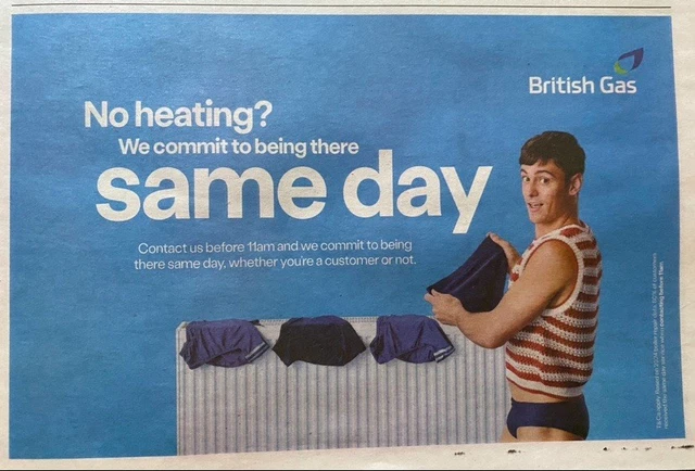 TOM DALEY BRITISH Gas Underwear LGBTQ Need Advert Ad Small Poster 10x7 ...