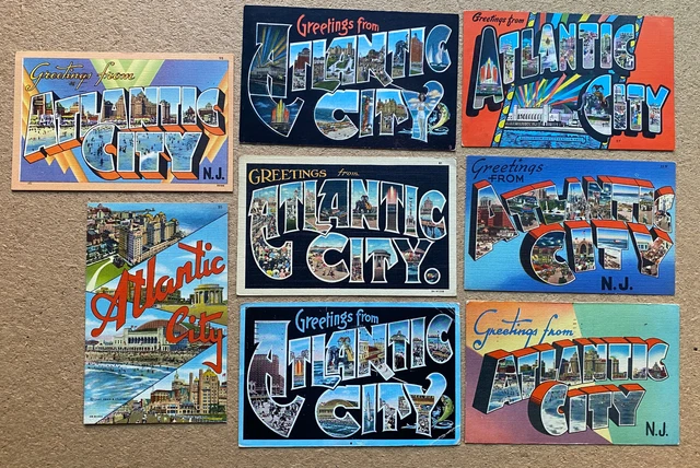 8 DIFFERENT ATLANTIC CITY NJ Large Letter Linen Postcards 1930s to ...