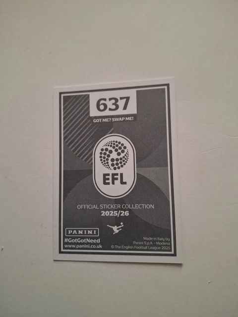 PANINI EFL 2026 26 Sticker Rotherham United No 637 Mint £1.54 - PicClick UK