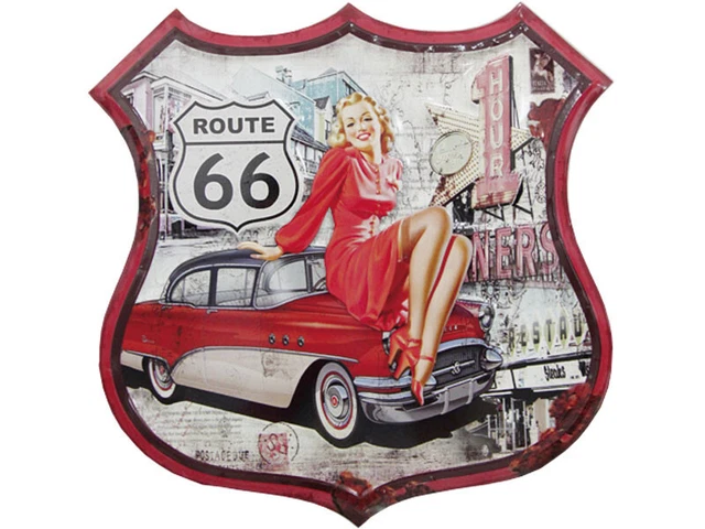 PLAQUE DECORATIVE PIN Up / Route 66 47 X 45Cm-Deco Usa / Vintage EUR 39 ...
