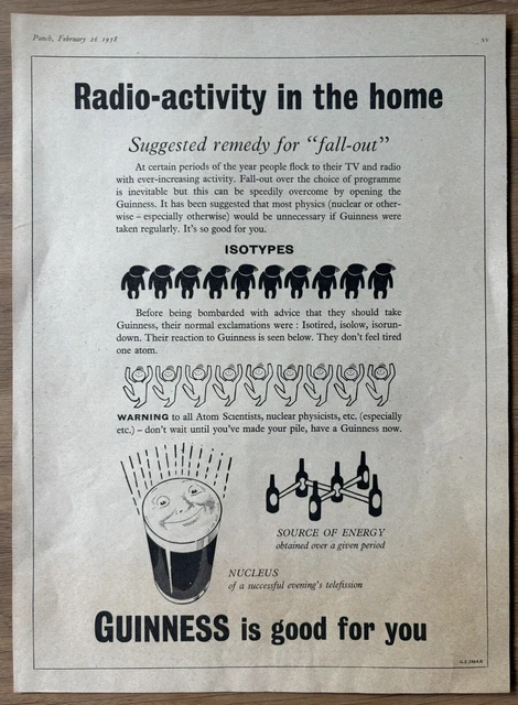 RADIOACTIVITY GUINNESS ADVERT 1958 Ad ATOMIC SCIENCE Isotope Isotype ...