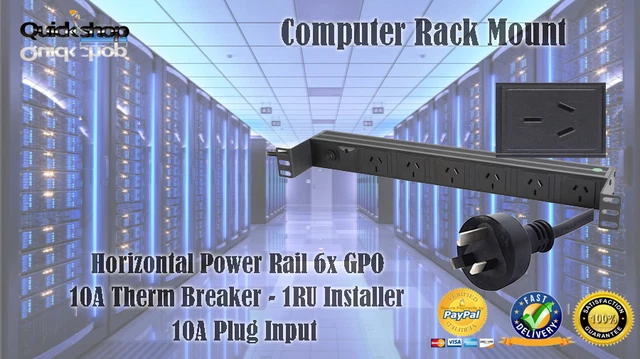 RECESSED RACK MOUNT Server Power Board Rail Surge Protected 6 Way 10A ...