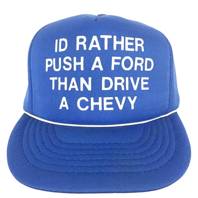 VTG PUSH FORD Than Drive Chevy Hat Logo Foam Snap Back Trucker Baseball ...