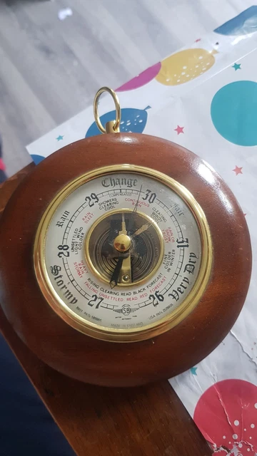 VINTAGE C1970S 80S round wall barometer brass on wooden plaque £0.99 ...