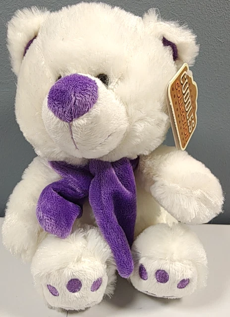 CARD FACTORY CUDDLES Collection White/Purple Teddy Bear 9”/20cm Soft ...