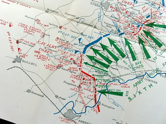 BATTLE OF YPRES Map WW1 British Military Positions Sixth Army Front ...