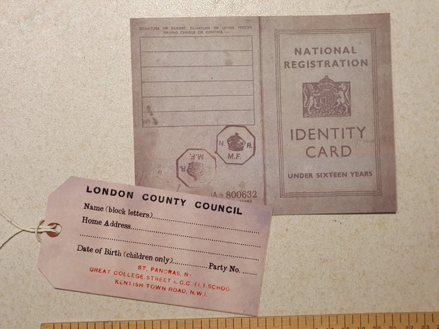5 EACH REPRO WW2 ID card AND tag 1940 Blitz Kids School History Child ...