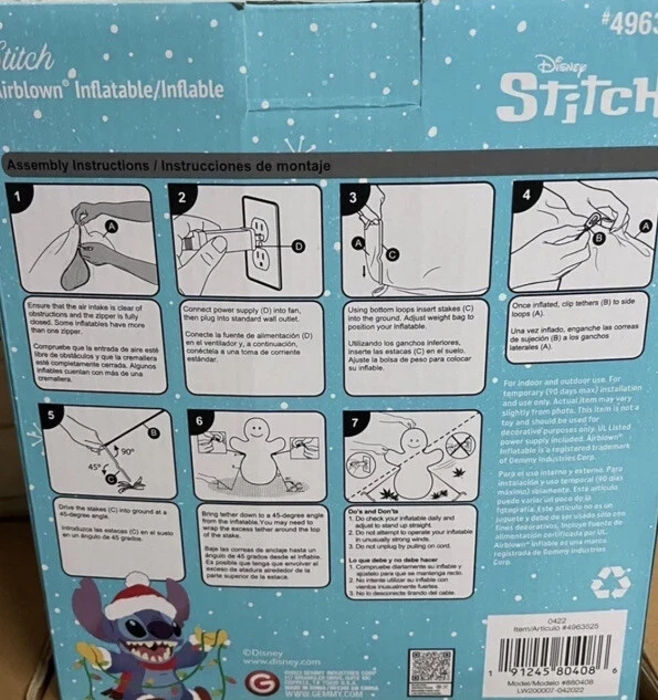 SANTA STITCH AIRBLOWN Inflatable Gemmy Disney Light-Up Christmas Decor ...