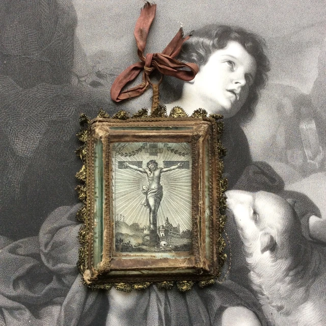 ANTIQUE 18TH CENTURY relic frame engraving of Christ on the Vanity ...