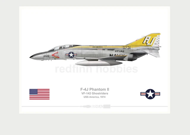WARHEAD ILLUSTRATED F-4J Phantom II VF-142 Ghostriders Aircraft Print ...