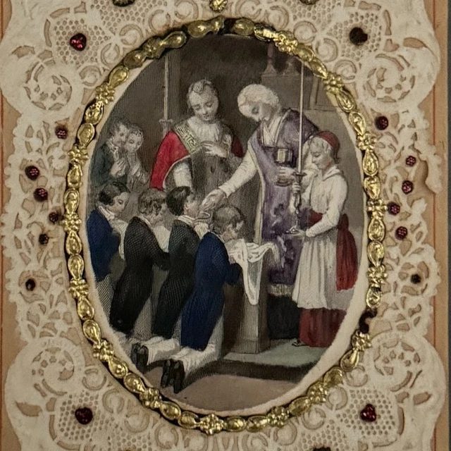 CANIVET XIXE ORNEMENTÉ d'une gravure religieuse première communion ...