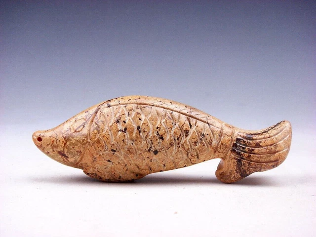 OLD NEPHRITE JADE Stone Carved Sculpture Ancient Fish w/ Curly Tail ...