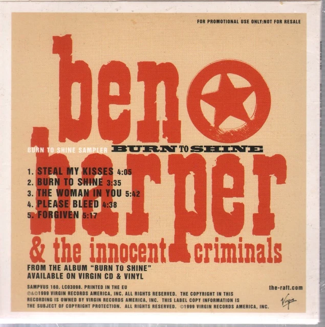 BEN HARPER & the Innocent Criminals Burn To Shine Sampler CD Europe ...