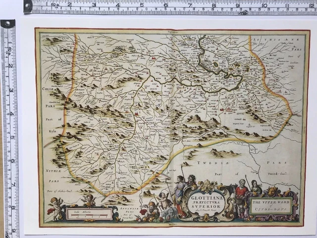 HISTORIC ANTIQUE VINTAGE Old Map of Upper Clydesdale, Scotland 1600's ...