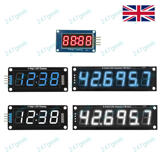 🇬🇧 TM1637 4 or 6 Digit 0.36" Red 0.56" White Blue 7 segment LED Display ...