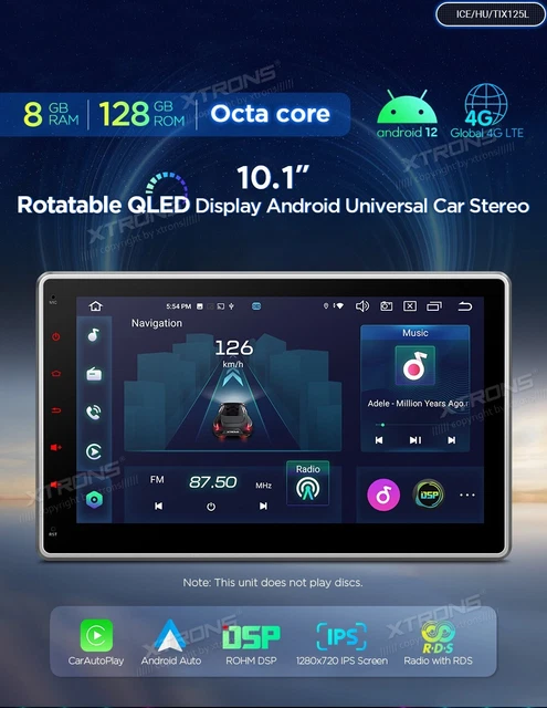XTRONS TIX125LS AUTORADIO 2 din GPS 10.1 " Android 12 Wifi 4G USB Carplay Dsp EUR 453,64 ...