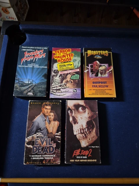 5 HORROR VHS Lot Evil Dead 1 & 2 Invaders From Mars Monsters &more Lot ...