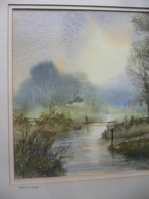 LARGE WATERCOLOUR PAINTING Peter Robinson 'Footbridge' Framed & Glazed ...