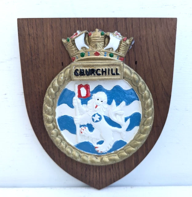 VINTAGE ROYAL NAVY HMS Churchill WW2 Destroyer Wall Plaque Crest Shield ...