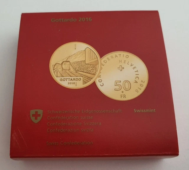 50 SWISS FRANC 2016 Gold Coin "Gotthard Tunnel" (Au900) PP (proof) £948 ...