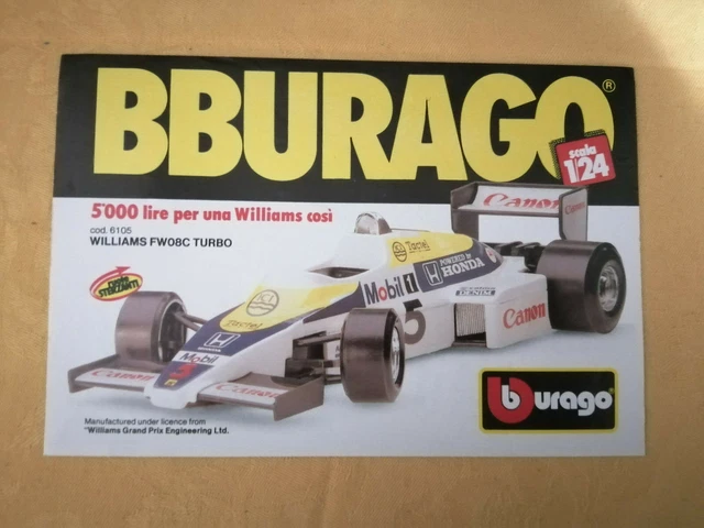 PUBBLICITA' ORIGINALE ADVERTISING "WILLIAMS FW08C TURBO" BBURAGO anni ...
