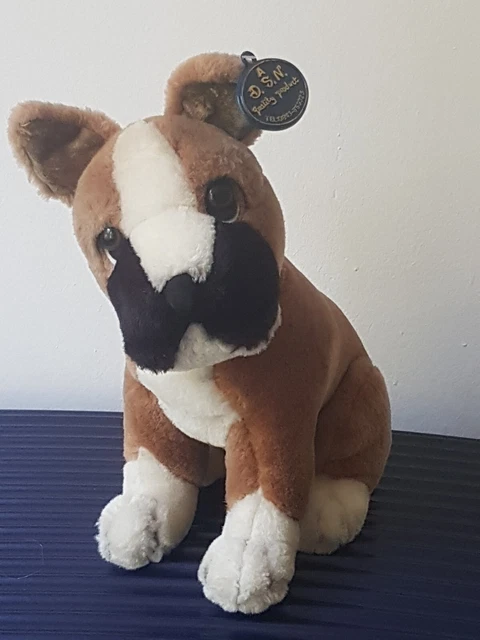 D.S NICHOLASS BOXER Puppy Dog Realistic Stuffed Animal White Brown Soft ...